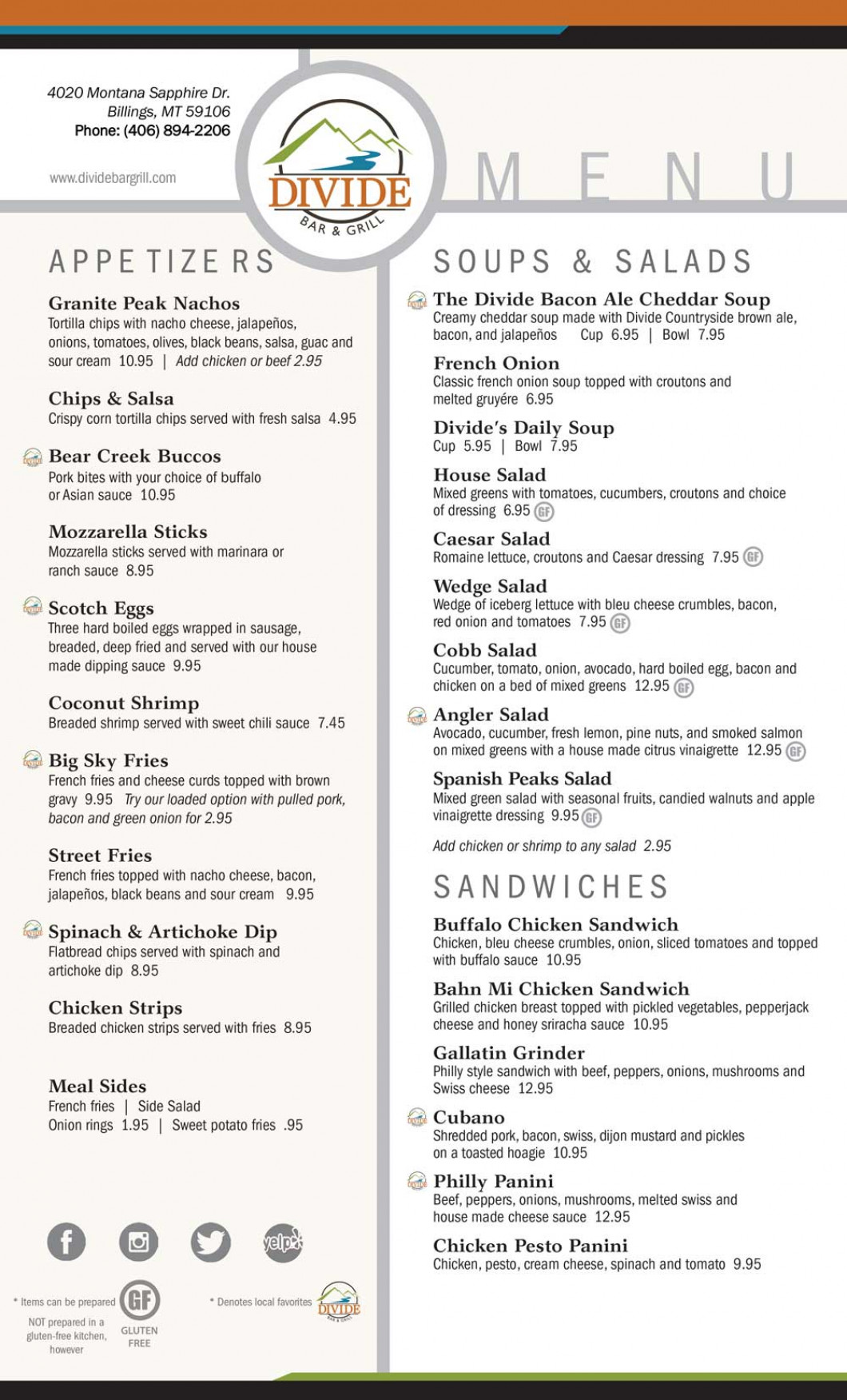 Our Menu | The Divide Bar and Grill